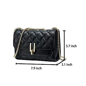 Plergi Small Genuine Leather Crossbody Quilted Flap Handbag with Chain Strap for Women Lightweight Cellphone Bag