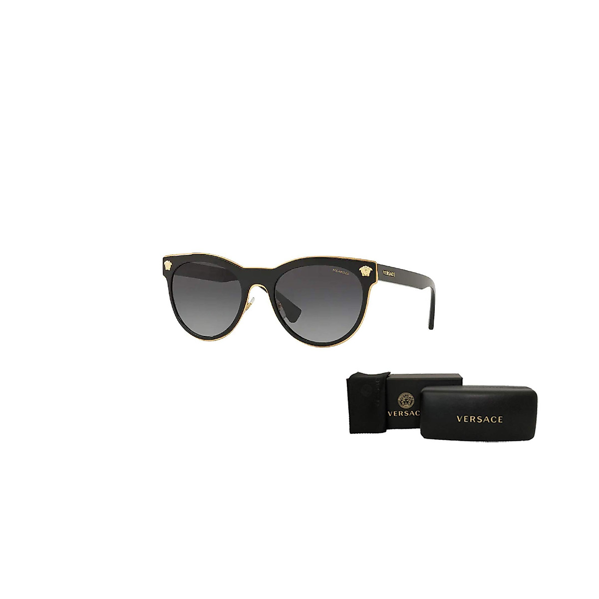 Versace VE2198 MEDUSA CHARM Round 1002T3 54M Black/Grey Gradient Polarized Sunglasses For Women+ BUNDLE With Designer iWear Eyewear Kit