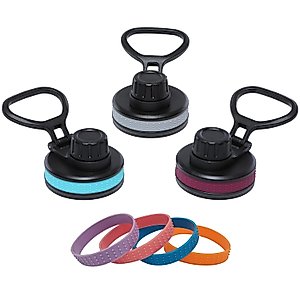 3 Spout Lids + 7 Color Bands for Flask Wide Mouth Thermo Bottle with mouth diameter of 2.26 inches - Replacement Lid Accessories, Easy to Carry Triangulated Shape