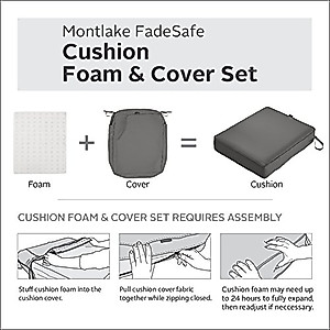 Classic Accessories Montlake Water-Resistant 18 x 18 x 2 Inch Contoured Patio Dining Seat Cushion, Light Charcoal Grey