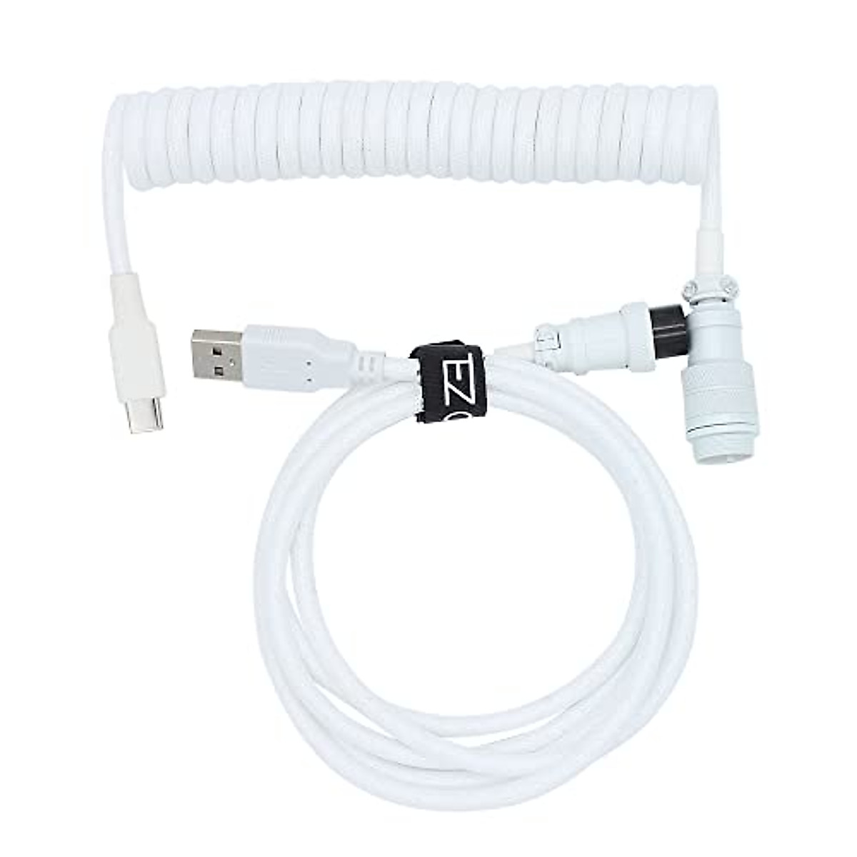 Tez Cables White Custom Coiled Cable Aviator for Mechanical Keyboards E-Series (5 ft, USB-C, GX-16, White)
