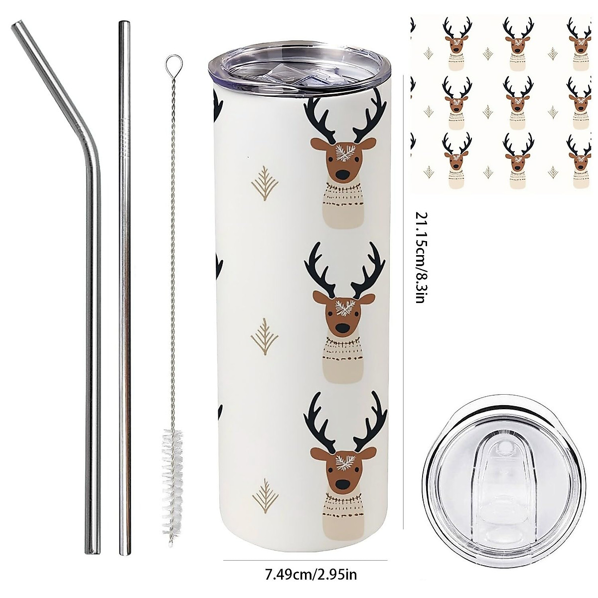Cartoon Christmas Deer insulated tumblers，Cartoon Christmas Deer coffee cup Gift，Cartoon Christmas Deer Drinking Glasses-Tea Cup-Coffee Mug tumbler with lid and straw 20 oz insulated tumbler cups