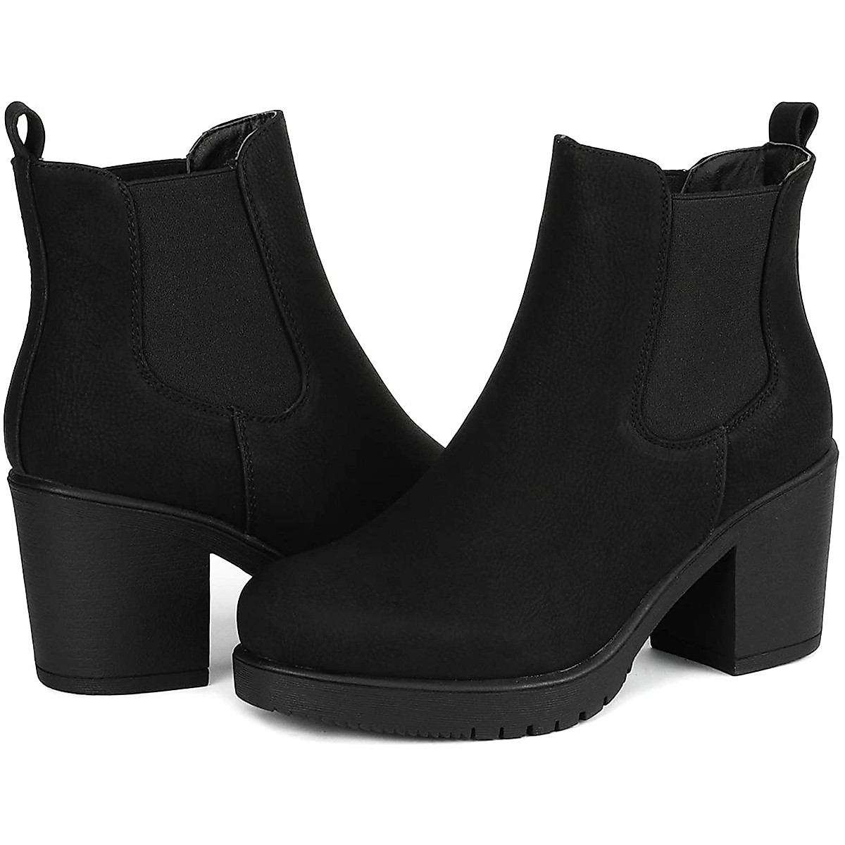 DREAM PAIRS Women's High Chunky Heel Chelsea Ankle Boots Slip On Elastic Fall Heeld Booties Shoes, Size 8.5, BLACK PU, FRE
