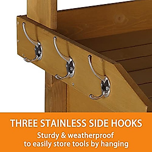 MUPATER Potting Bench Garden Table for Outdoors with Removable Stainless Sink, Planting Work Bench with Storage Shelves and Drawer, Natural Wood