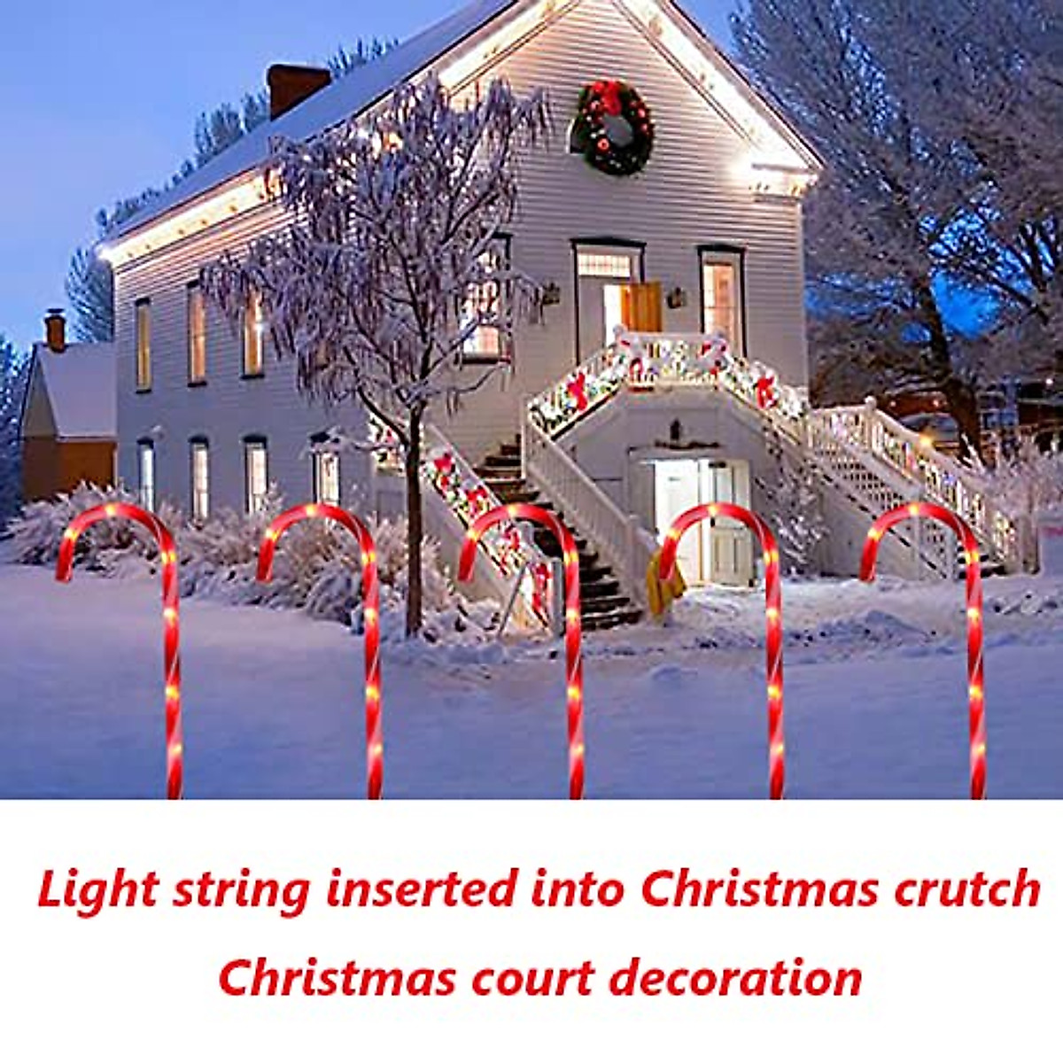 Christmas Candy Cane Lights,Solar Power Light， String Christmas Candy Cane Lights， Outdoor Warm LED Home Garden Ground Plug Crutch New Year Christmas Decor,5pcs