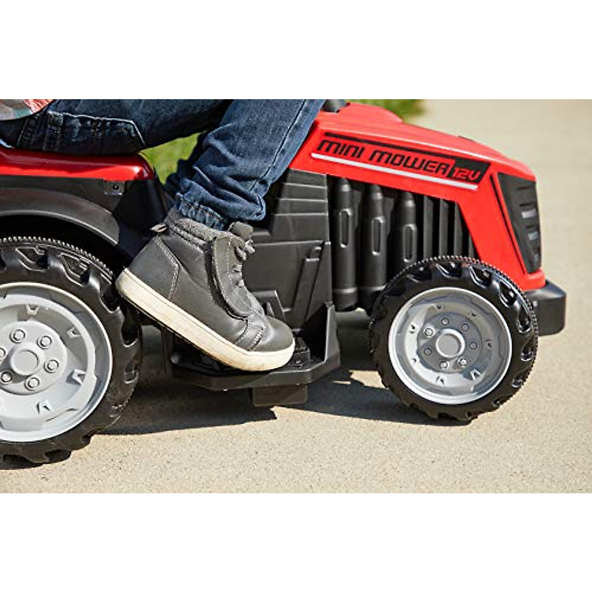 Huffy Kids Electric 12V Ride On Mini Mower Bubble Tractor, Red