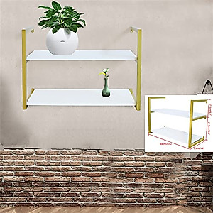 Gdrasuya10 Floating Shelves Wall Mounted, Modern Wood Storage Shelf, with Golden Metal Brackets Decor Wall Shelving for Bedroom, Bathroom, Bathroom, Kitchen, Living Room (2 Tier, 24“)