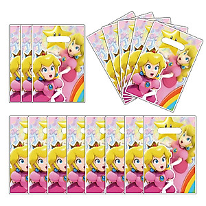 30Pcs Princess Peach Party Gift Bags,Princess Peachs Gooddie Bags Party Supplies Birthday Decoration Gift Bags Princess Peachs Birthday Party Decorations