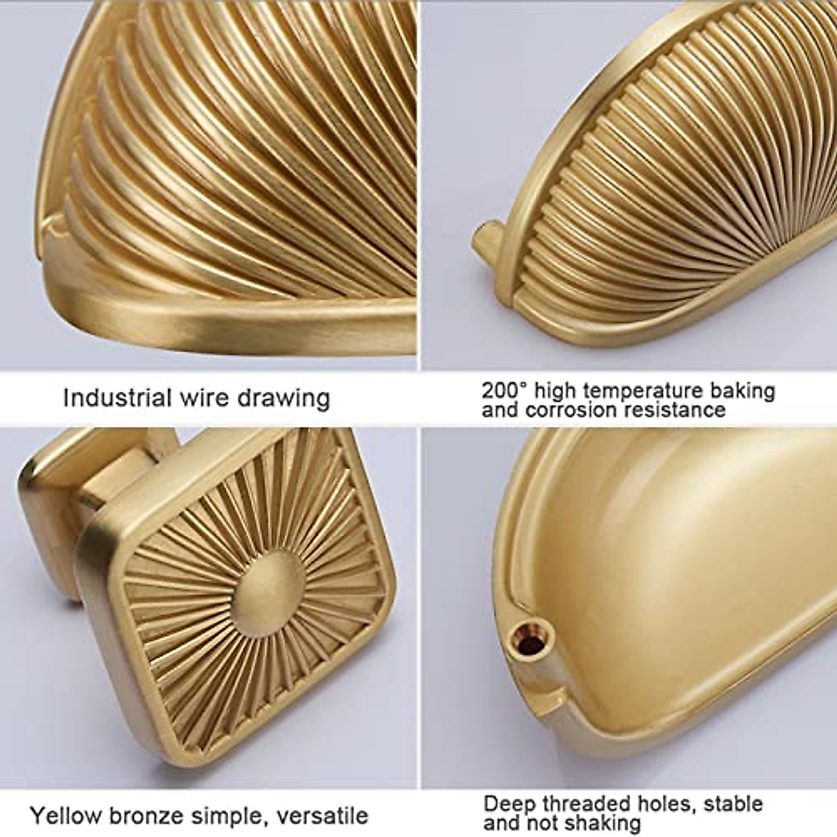 YHBZ Modern Door Handle,Gold Shell Handles,76mm/3in Metal Kitchen Cupboard Cabinet Knobs,Zinc Alloy Drawer Pulls,2Pcs Double Hole with Screws,Holedistance76mm