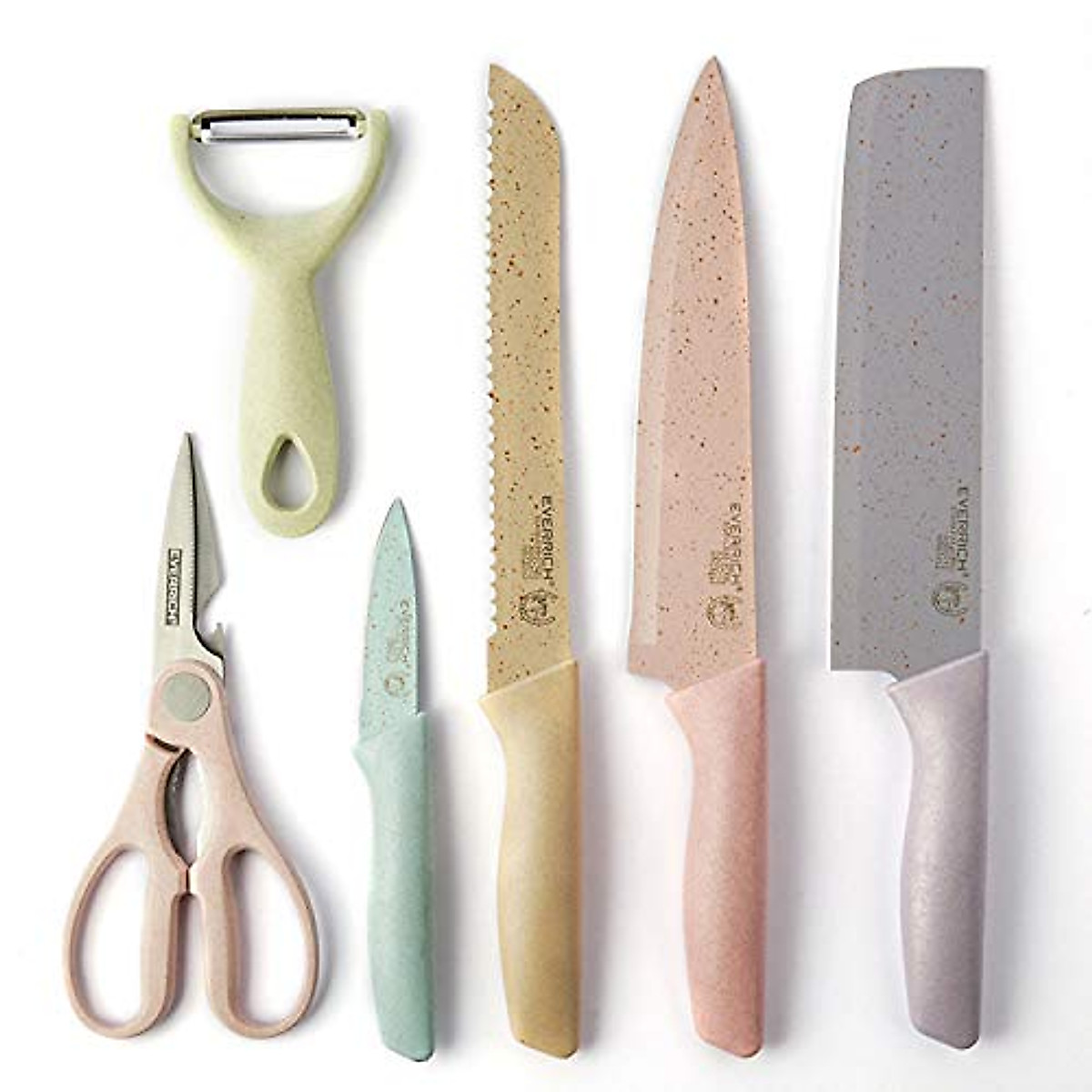 A0CC0 Professional Color Chef Kitchen Knife Set 6 pieces, ultra-sharp high-carbon stainless steel blades and Nonstick coating, meet all kitchen needs,Gift box chef's knife