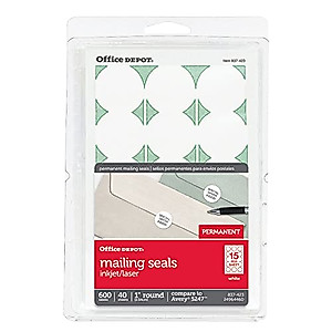 Office Depot Permanent Mailing Seals, 1in. Diameter, White, Pack Of 600, OD98796