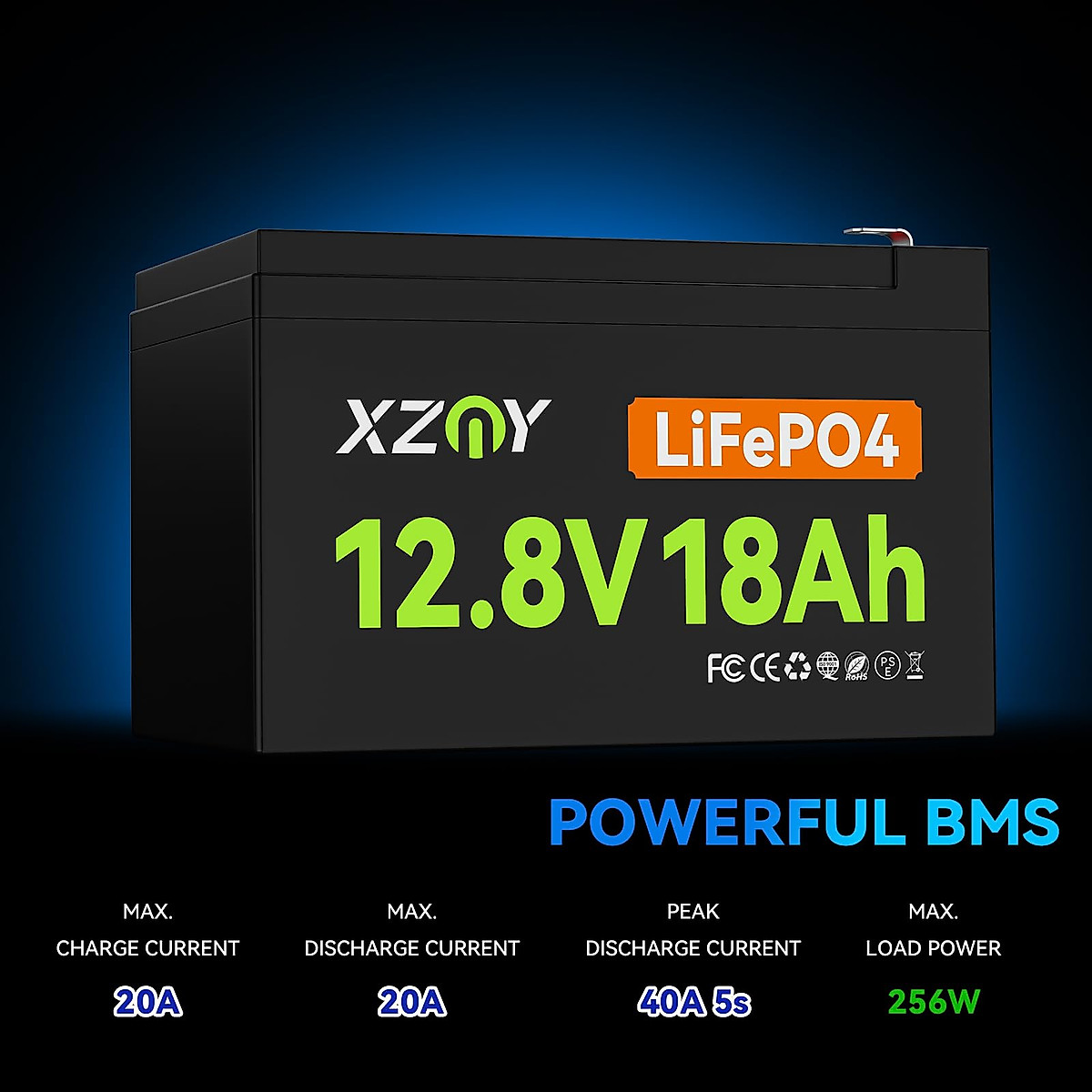 XZNY Compact 12V 18Ah LiFePO4 Lithium Battery, 3000+ Cycles 12 Volt Lithium Battery Built-in 20A BMS, 12V 18Ah Battery for Garmin Fish Finder Battery, Power Wheels, Mobility Scooter, Lighting Supply