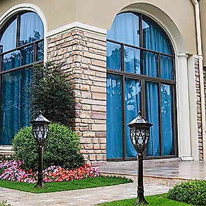 Outdoor Aluminum Cast Glass Lantern Solar LED Column Light Post Lamp American Home Villa Courtyard Lawn Pillar Light Outside Park Street Light IP65 Rainproof Decoration