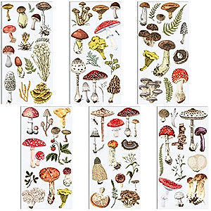 Geyoga 6 Pcs Vintage Mushrooms Rub on Transfers Mushroom Scrapbook Stickers Botanical Furniture Decals for DIY Arts Crafts Scrapbooking Diary Album Journals Nightstand Home Decor, 6 x 12 Inches