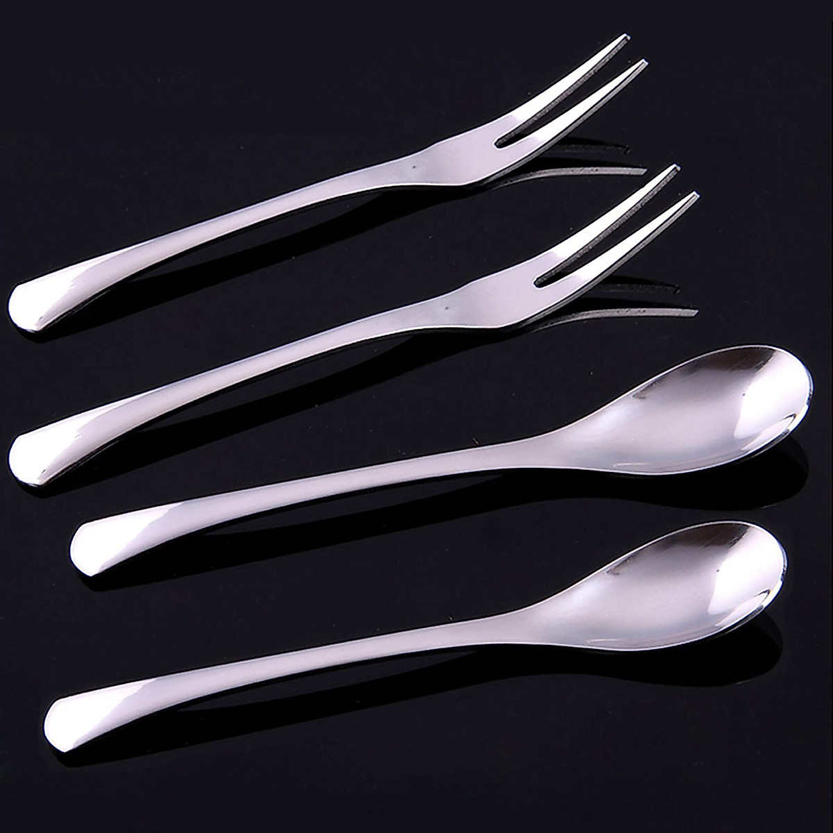 VANRA 5in 4-Piece Flatware Set Silver Stainless Steel 2 Forks and 2 Spoons Set Salad Fork Teaspoon Cocktail Fork Coffee Spoon Serving Spoon Appetizer Fork