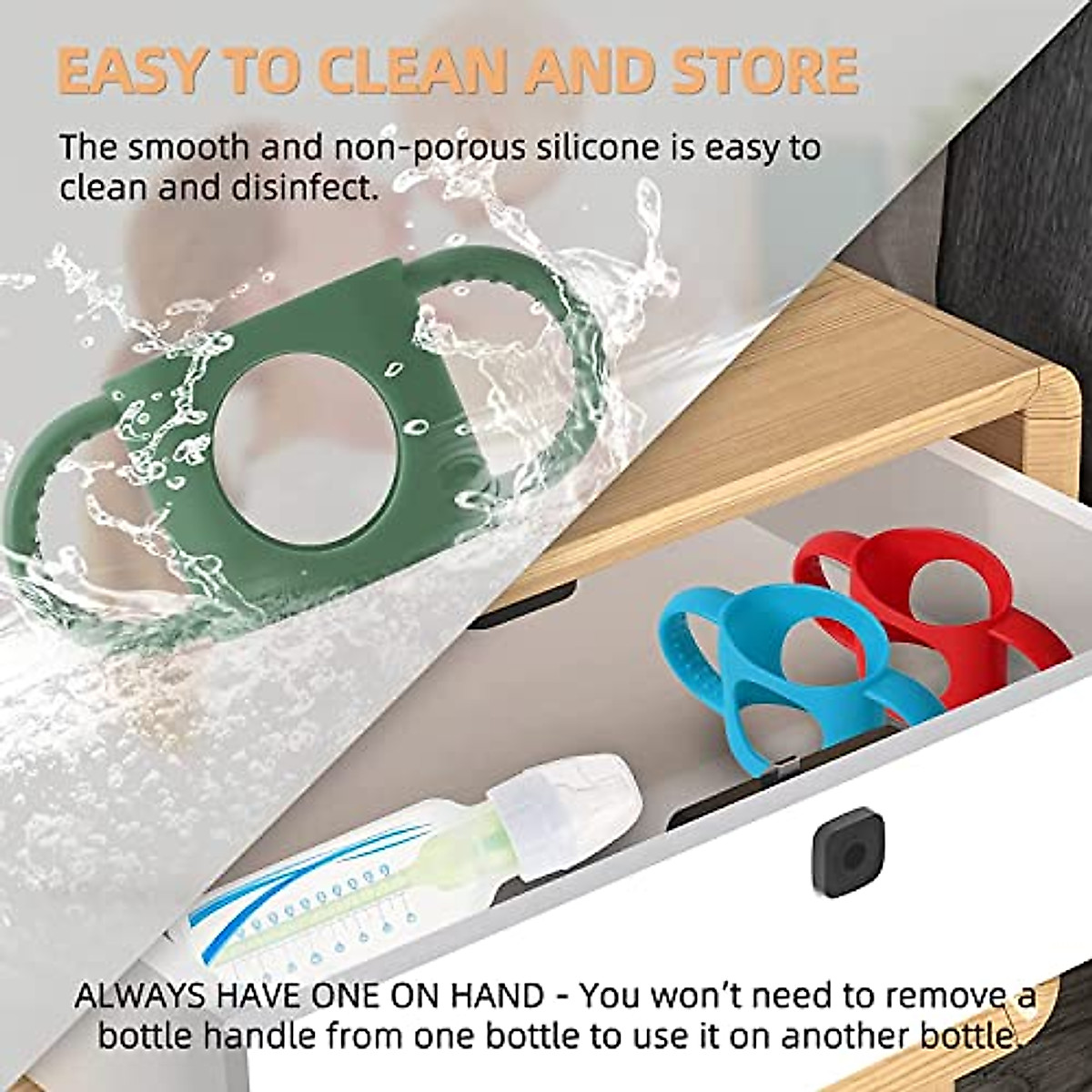 5 Pack Baby Bottle Handles, Bottle Handles Universal Fit Baby Bottle Holders with Easy Grip Handles for Baby, BPA-Free Soft Silicone, 5 Colors