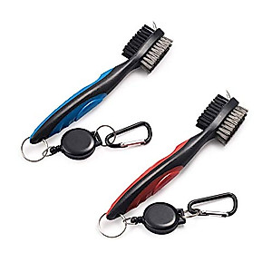 Xintan Tiger Pack of 2 Golf Club Brush Groove Cleaner with Retractable Zip-line and Aluminum Carabiner Cleaning Tools