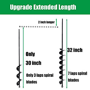 32" x 2" Extended Length Auger Drill Bit for Planting Bulb Flower & Bedding, Garden Plant Auger, No Need to Squat, Post Hole Digger for 3/8" Hex Drive Drill, Earth Auger Bulb Planter Tool