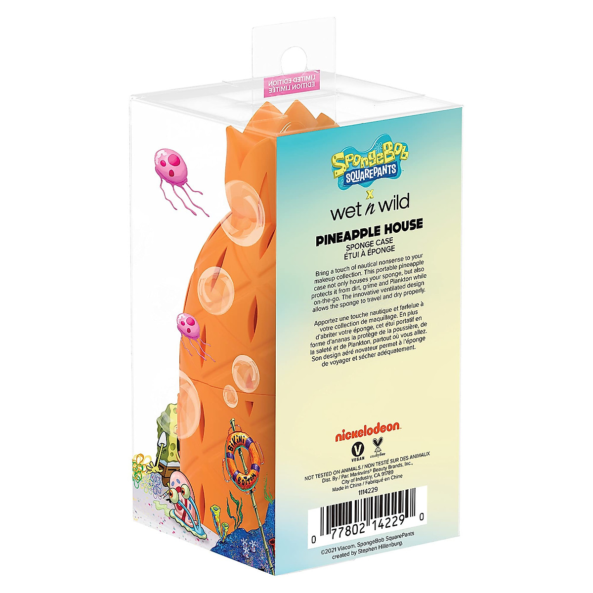 wet n wild House Sponge Case Bob Squarepants Makeup Tools Travel (1114229), Pineapple