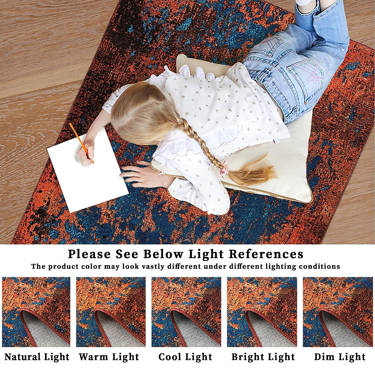 IMINROME Machine Washable Area Rug 5x7 Modern Abstract Area Rug for Living Room Bedroom Contemporary Non-Slip Stain Resistant Accent Rug Carpet for Dining Room Floor Decoration, Blue/Red