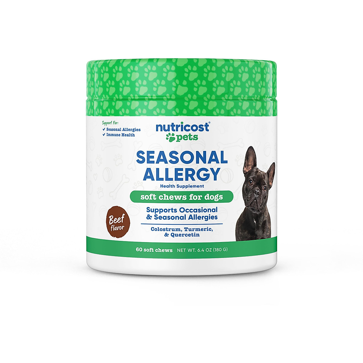 Nutricost Pets Seasonal Allergy Supplement Soft Chews for Dogs (Beef Flavored) 60 Soft Chews - Supports Occasional & Seasonal Allergies Health