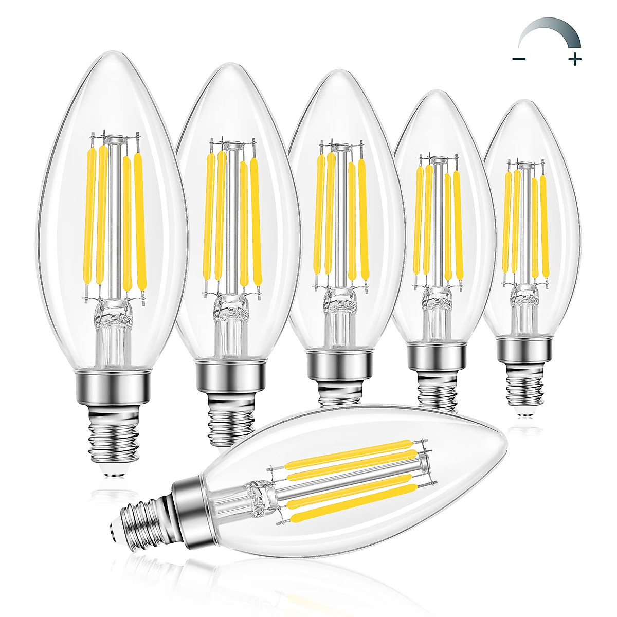 Linkind E12 Candelabra LED Light Bulbs 60W Equivalent, B11 Dimmable Chandelier Light Bulbs, 4.5W Clear Glass Vintage Edison Filament Candle Bulbs, Soft White 2700K 500lm, Ceiling Fan Bulb, 6 Packs