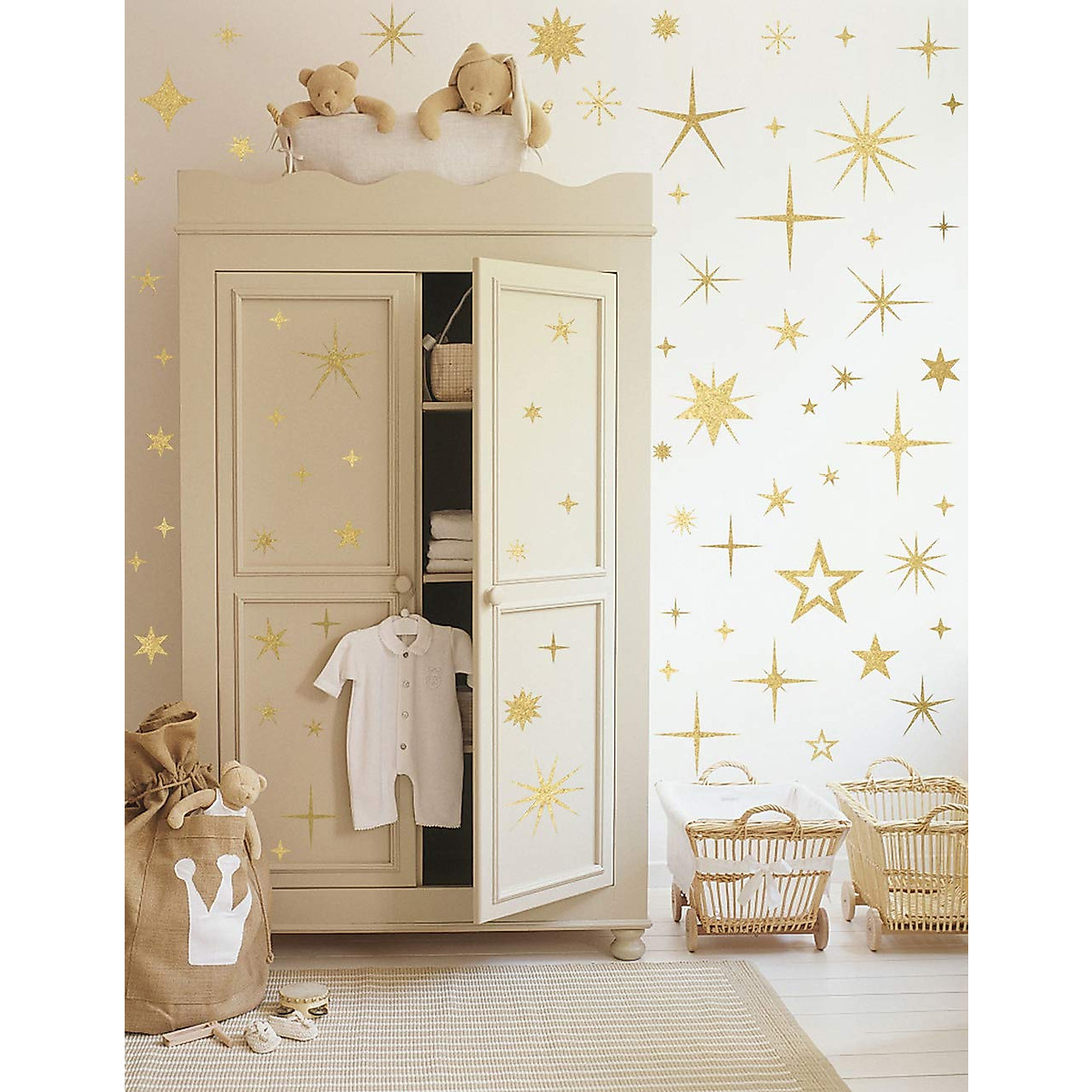 Mozamy Creative Sparkle Star Decals (147 Count) - Gold Star Decals for Bedroom, Removable Peel and Stick, Vintage Gold