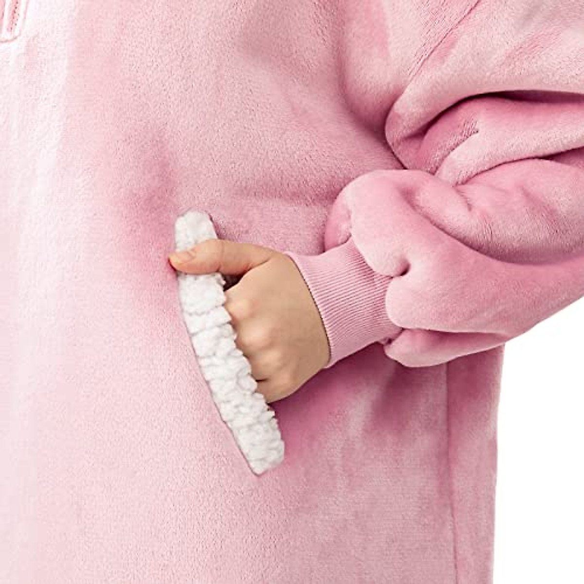 HBlife Oversized Wearable Blanket Hoodie for Adult, Thick Sherpa Sweatshirt with Elastic Sleeves and Giant Pockets Super Warm and Cozy Fuzzy Plush Fleece Blanket Jacket, Pink