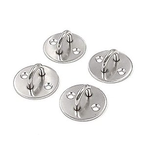 Geesatis Hook Hardware 4 PCS Suspension Wall Anchor Ceiling Hook Round Ring Eye Plates Hook Wall Round Eye Pad Plate, with Mounting Screws, Stainless Steel, Silver, Dia 2 Inch