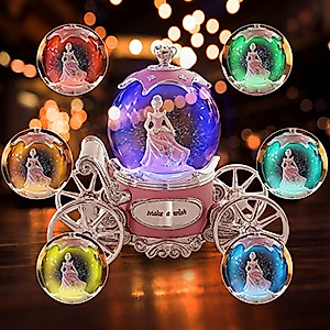 Cinderella Snow Globe Music Box for Girls, YT3 Studio Snow Globes for Girls Color Changing LED Lights Musical Box for Women Kids Mom Daughter Birthday Christmas Mother's Day Valentine Gifts