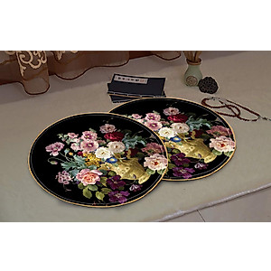 whooplaArt Plush Velvet Round Seat Cushion Black Floral Round Chair Cushion Varisized Chinese Style (PT-786, Dia 40cm/16)