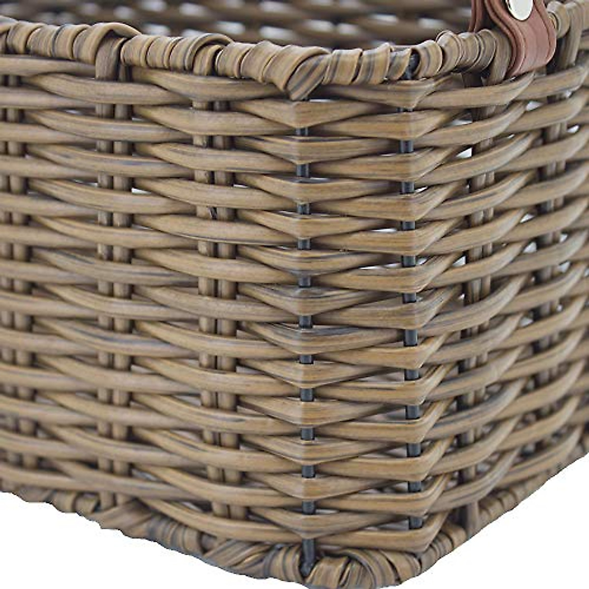 HDKJ PP Tube Storage Basket with handle,Rectangular storage basket,Decorative Home Storage Bins. (Brown, Small)