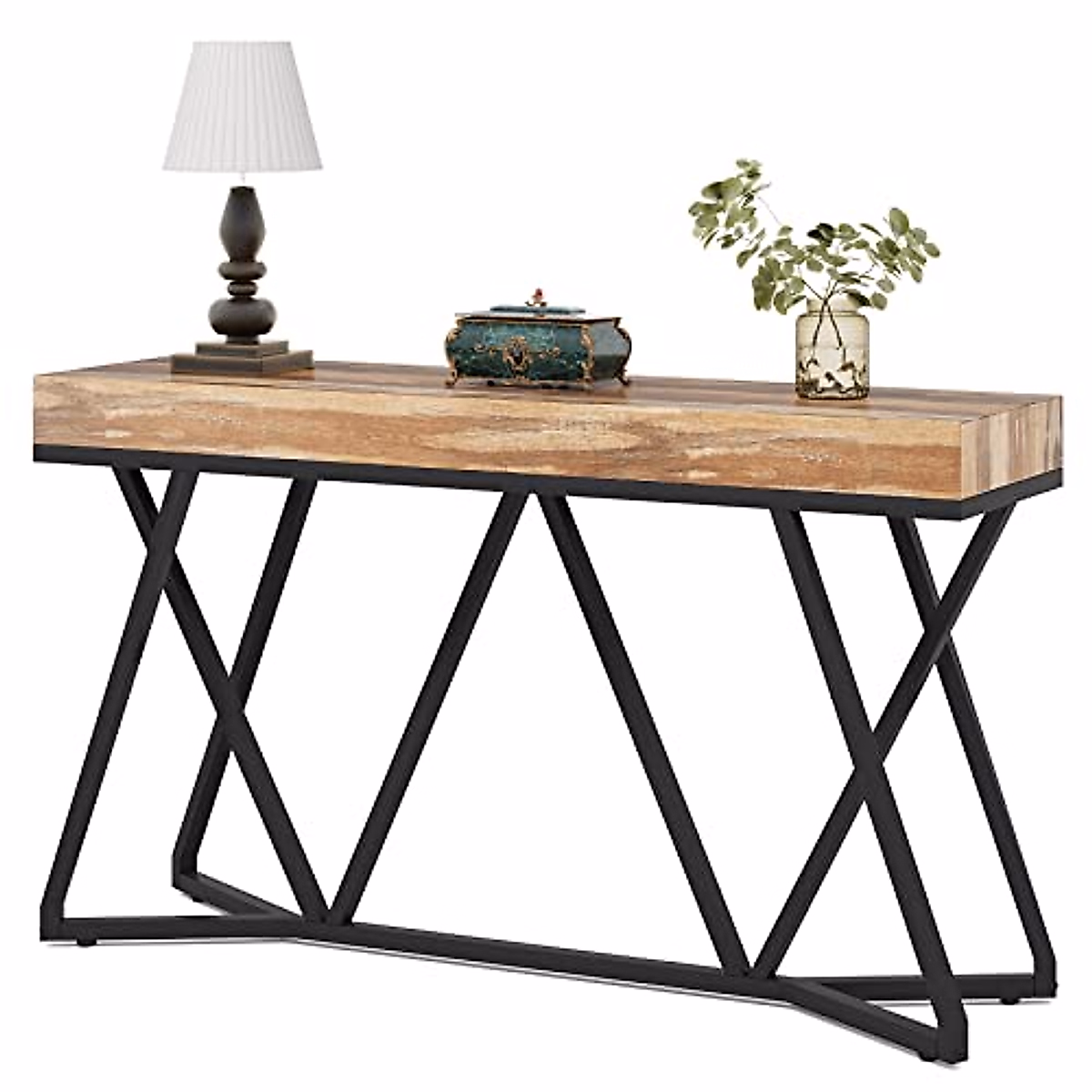 LITTLE TREE Sofa Console Table with Unique Metal Base, Entryway Table Behind Couch Table