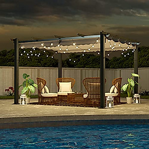 VEIKOU 10x10ft Pergola, Metal Pergola w/Thicker Post & Upgraded Retractable Pergola Canopy, Heavy-Duty Aluminum Pergolas and Gazebos Outdoor Shelter for Porch Yard, Gray