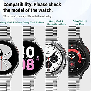 SPGUARD Galaxy Watch 5 Band Pro 45mm/44/40 & Galaxy Watch 4 Band Watch 4 Classic 42mm/46mm 20mm Metal Bands Compatible with Samsung Galaxy Watch5/4 for Men Women Steel Bands Strap(Silver)