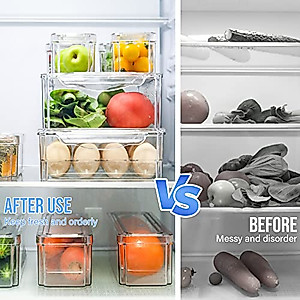 BEWAVE Fridge Organizer, 7 Pack Stackable Refrigerator Organizer Bins with Lid, Clear Containers, BPA-Free Plastic Food Storage for Food, Drinks, Fruits, Vegetable