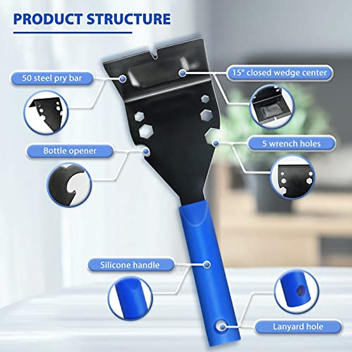 MANUFORE Trim Puller Pry Bar with Silicone handle and 1050 steel Multi-Tool Heavy Duty Tile Removal Tool for Removing Wood Floor, Baseboard, door casings, Tiles, Nail Pulling