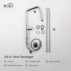 KIBI Macon Single Handle Pull Down Faucet for Kitchen Sink with Soap Dispenser | Solid Brass High Arc Faucet Spout | 360 Degree Swivel Kitchen Faucet with Pull Down Sprayer | Chrome Finish (KKF2007)