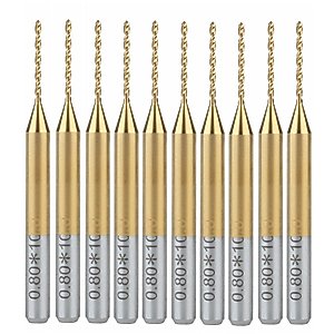 HOZLY 1/8 Shank Titanium Nitride Coated Carbide PCB CNC Drill Bits Router 0.8mm Cuting Dia for Print Circuit Board Pack of 10