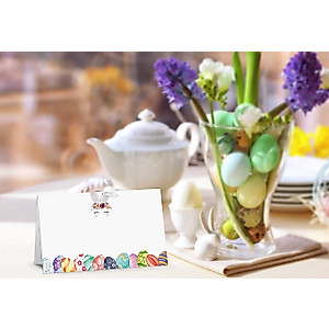 Table Place Card, Easter Tent Style Cards, Pack of 25 Half-Fold Reception Place Card, Cute Easter Egg Bunny, Easter Table Decor for Spring Wedding, Baby Shower, Dinner Party(F16)