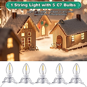 Meonum 4 Pack Christmas Village Light, Light Cord with 5 LED Light Bulb, 12 Ft Accessory Cord with C7 Lamp, Rotary On/Off, Female/Male Plugs, Spare Fuses, C7 Light Cord for Village House Craft Decor