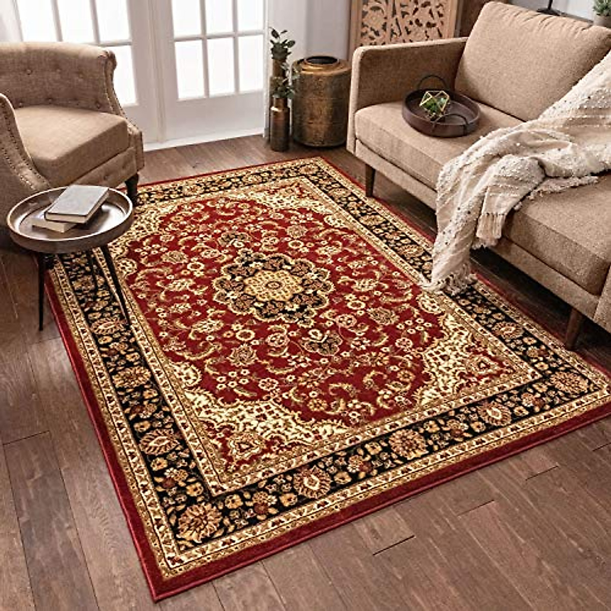 Well Woven Barclay Collection Medallion Kashan Red 5x7 Area Rug - for Living Room, Bedroom, and Dining Room
