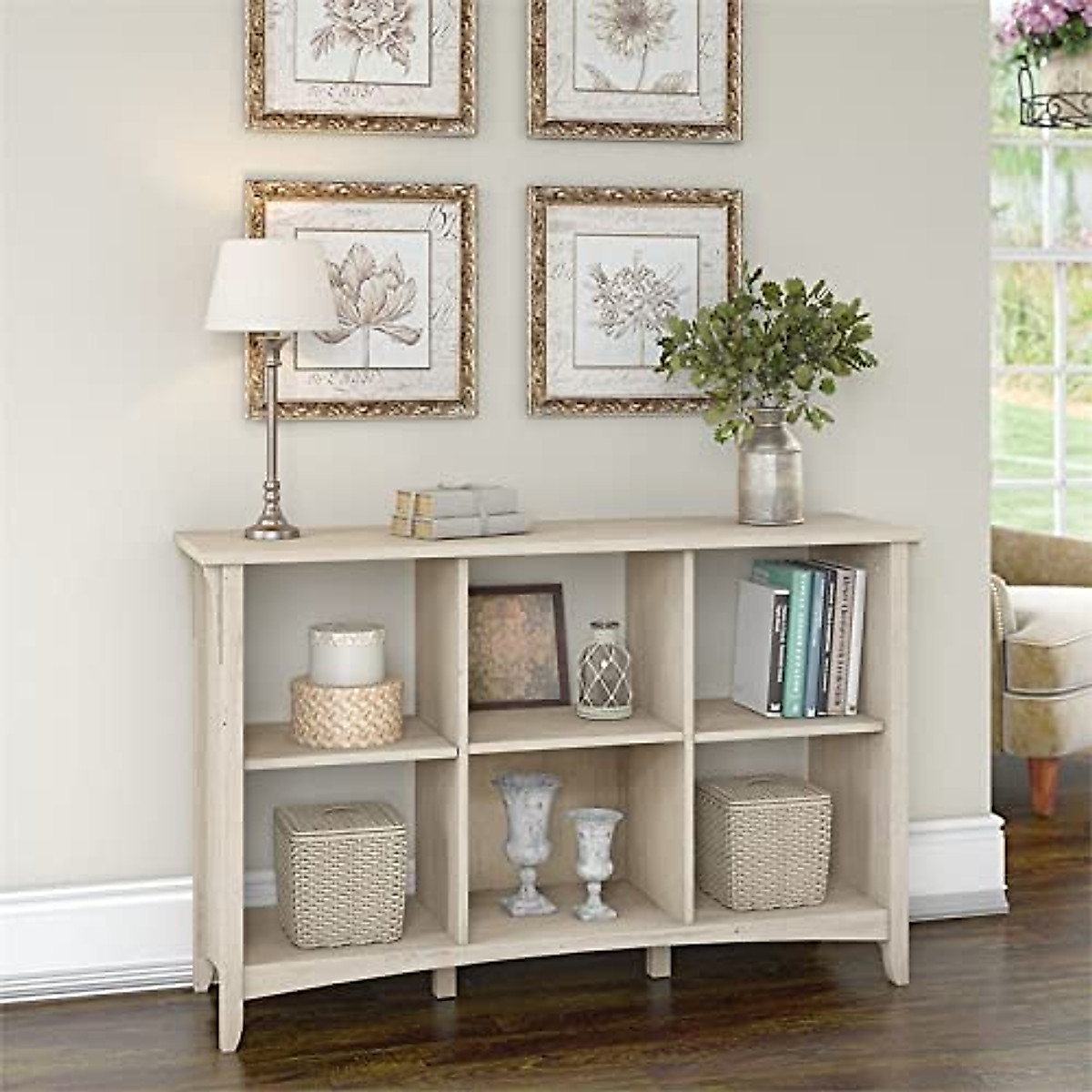 Pemberly Row 6 Cube Cubby Wood Storage Organizer Bookcase in Antique White