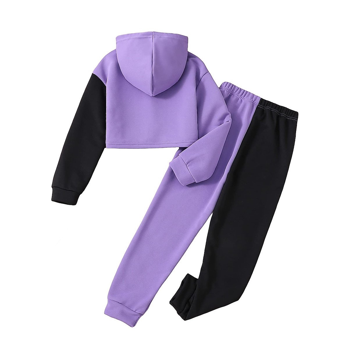 SOLY HUX Girl's 2 Piece Outfits Color Block Butterfly Print Long Sleeve Hoodies Sweatshirt Tops and Sweatpants Set Black and Purple 11-12Y