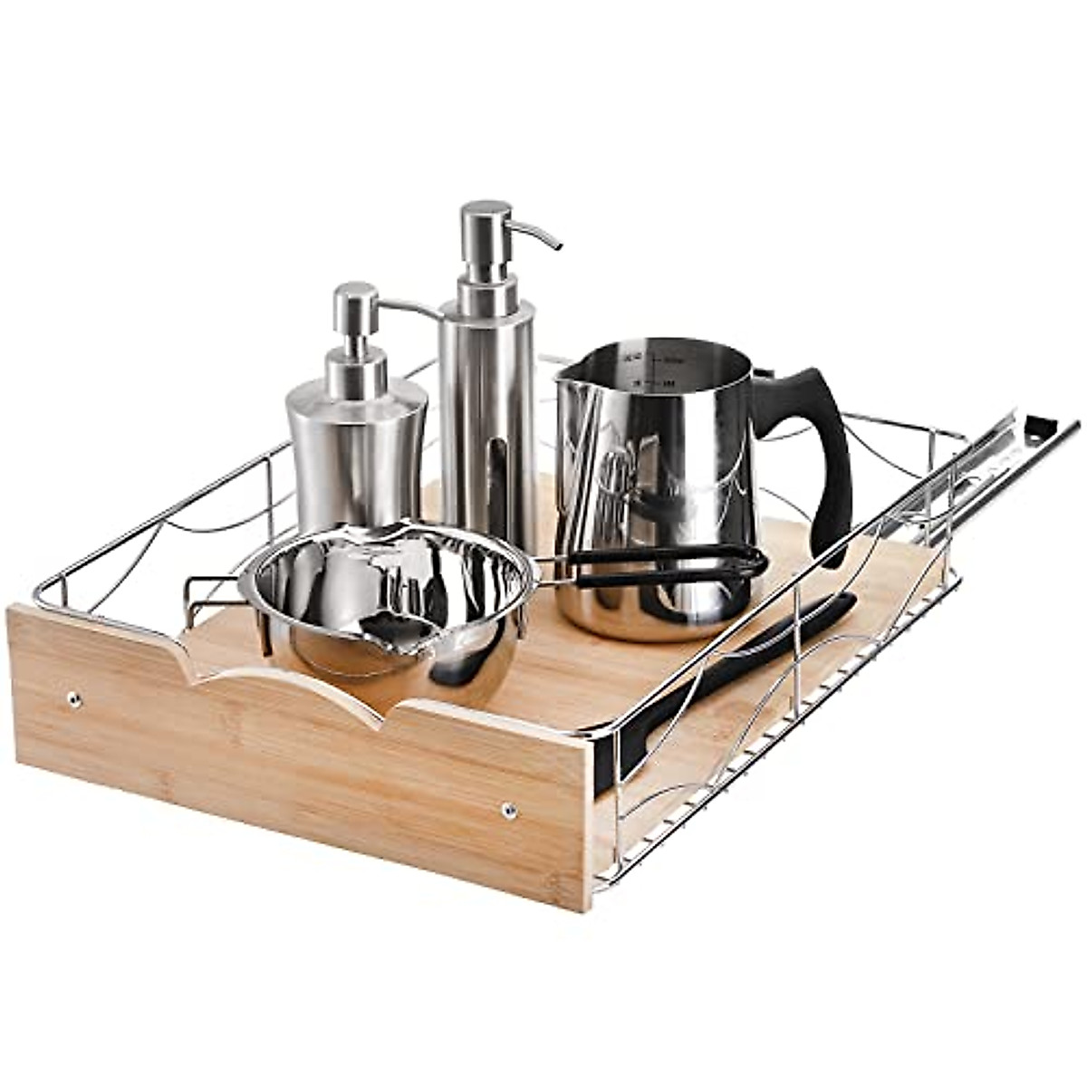 Coloch Pull Out Cabinet Organizer with Removable Hardboard, Heavy Duty Under Sink Slide Out Tray Shelf Storage Sliding Drawer Organizer for Pots, Jars, Kitchen, Pantry, Bathroom, 16.5x12.5x3.2 Inches