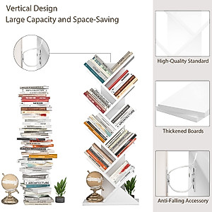 Topfurny Tree Bookshelf, 9-Tier Shelf Rustic Brown Bookcase, Retro Wood Storage Rack for CDs/Movies/Books, Anti-Fall Utility Organizer Shelves for Living Room, Bedroom, Home Office, White Oak