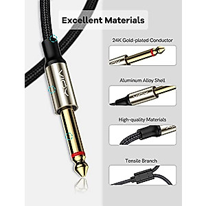 VIOY 3.5mm to Dual 1/4 Inch Audio Splitter Cable, Gold Plated 1/8" TRS Female to Dual Quarter Inch 6.35mm TS Mono Male Plug Braided Stereo Breakout Cable 35cm/13.8inch