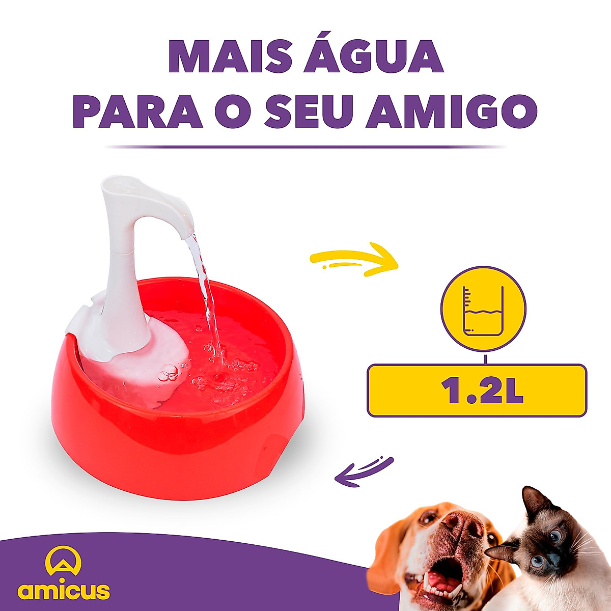 Aqua First Pet Water Fountain - Automatic Drinking Bowl for Cats and Dogs - Light and Portable - Replaceable Filters - Ergonomic Design - 1.2L/42 fl oz - Red