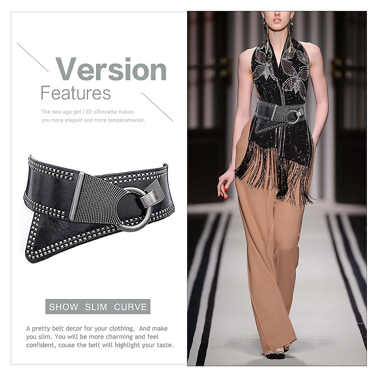 Women's Fashion Vintage Wide Waist Belt Elastic Stretch Cinch Belts With Interlock Buckle(Black,Small(26"-33"))