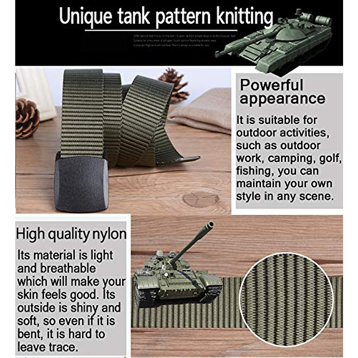 LionVII Mens Belts Web - Nylon Belt for Men with Plastic Buckle Durable Breathable for Work Outdoor, Adjustable [53" L x 1.5" W](Black)